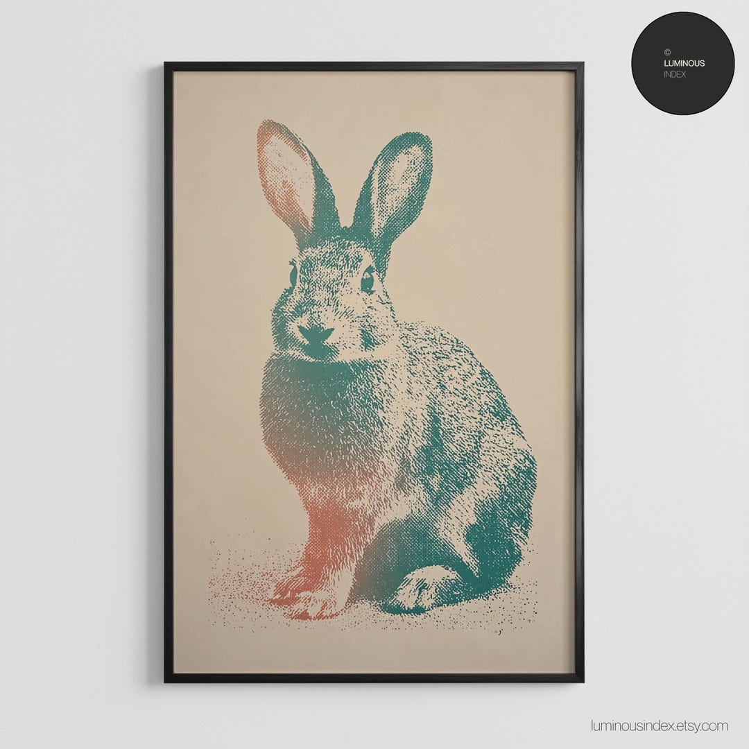 Hare Risograph Print | Two-color Riso Art | Japandi Wall Decor - Etsy