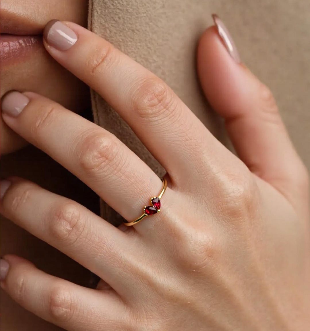 Two-tone Heart-shaped Teardrop Birthstone Ring, Delicate Stackable Ring ...
