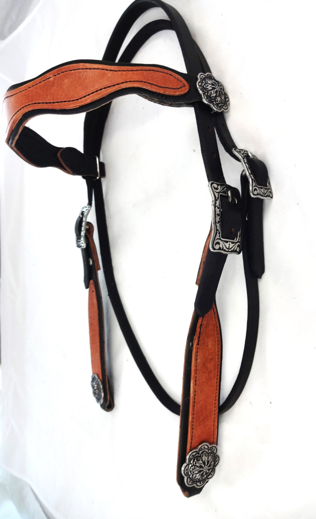 Headstall Scalloped West Coast Tack Russet Black Harness Leather 2 Tone ...