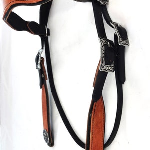 Headstall Scalloped West Coast Tack Russet Black Harness Leather 2 Tone ...