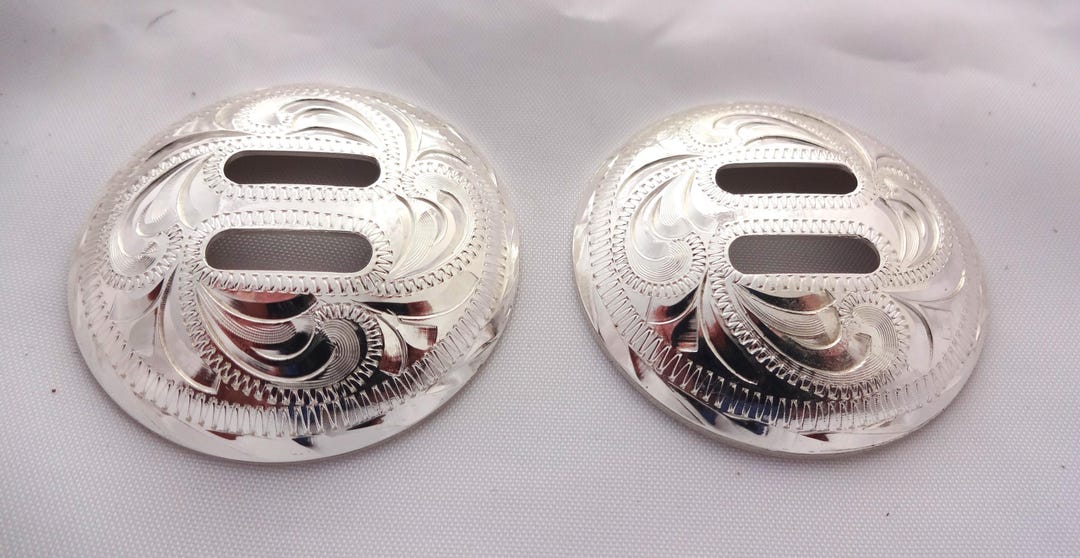 Oklahoma New Pair Hansen Western Gear Slotted Conchos Silver Plate ...