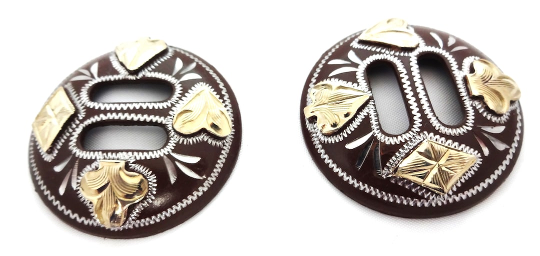 Card Suit Pair Conchos Slotted Hansen Western Gear Brown Iron Sterling ...