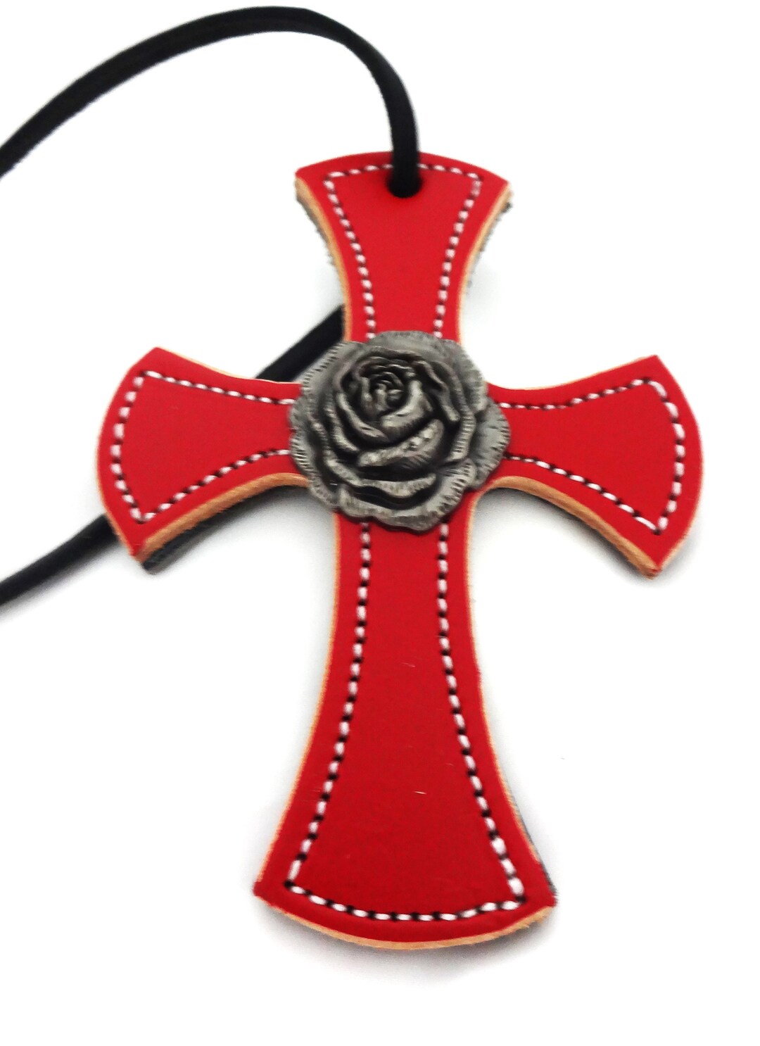 Saddle Cross Red Leather Hansen Rose Flower Concho West Coast Tack ...