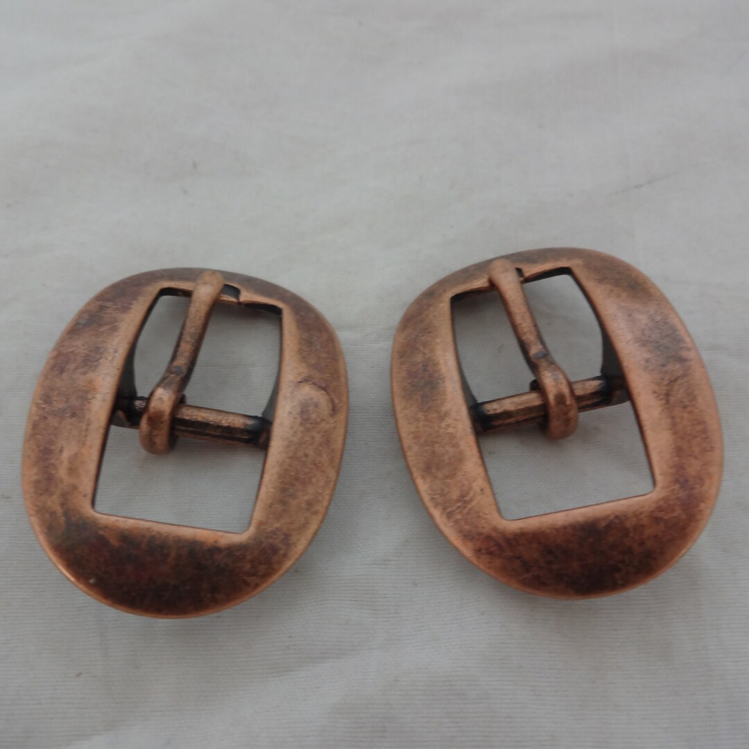 Pair Sleek Cart Oval Buckles Antiqued Copper Horse Tack Belts Hardware ...