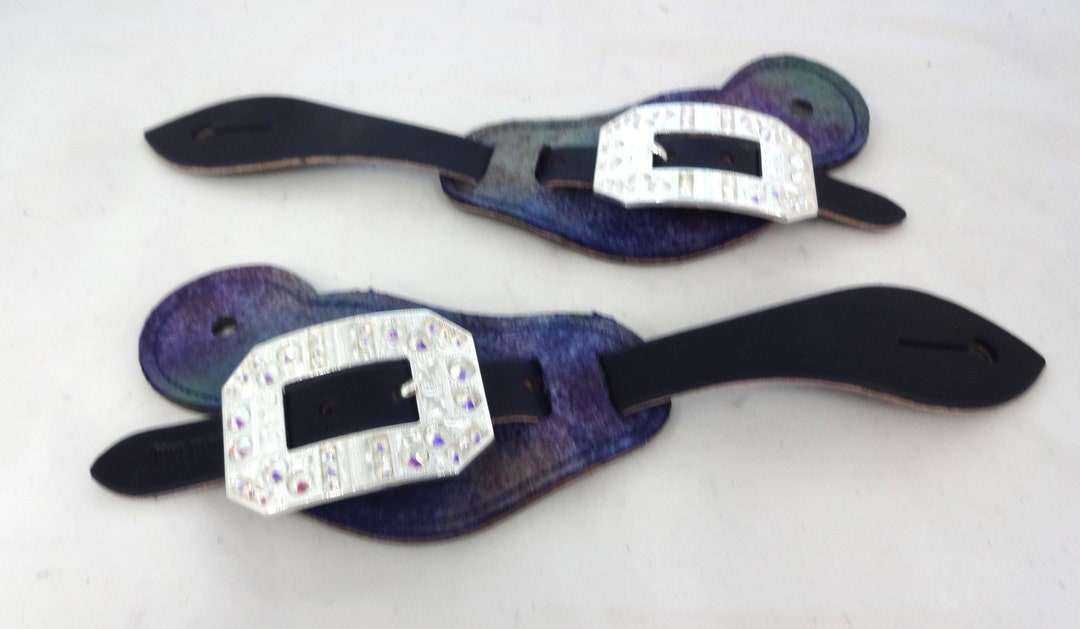 Metallic Tie Dye Spur Straps Pair Navy Harness Leather Swarovski ...