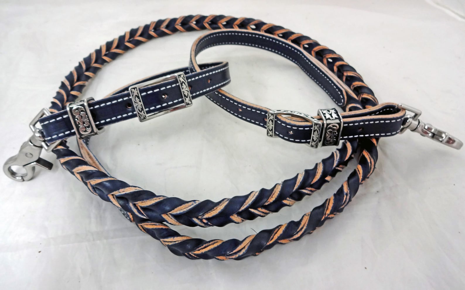 Navy Blue Harness Leather Rope Barrel Reins Blood Twist Western Horse ...
