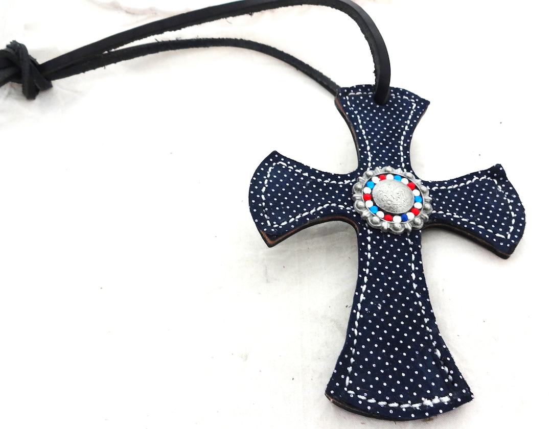 Saddle Cross Navy Blue Silver Dot Leather Rhinestone Concho West Coast ...
