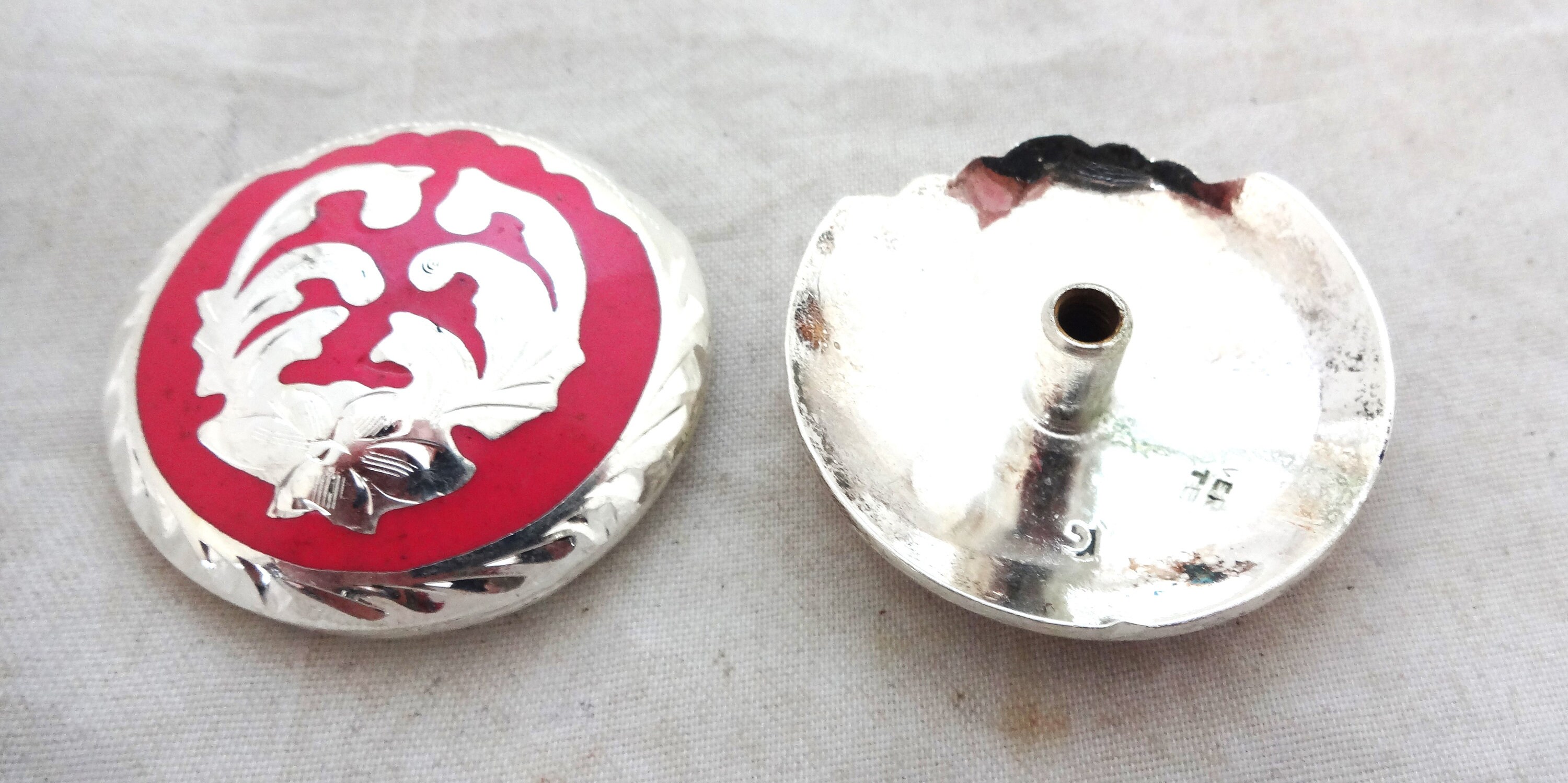 New Pair Scroll Pink Silver Overlay Conchos Hansen Western Gear Screw ...