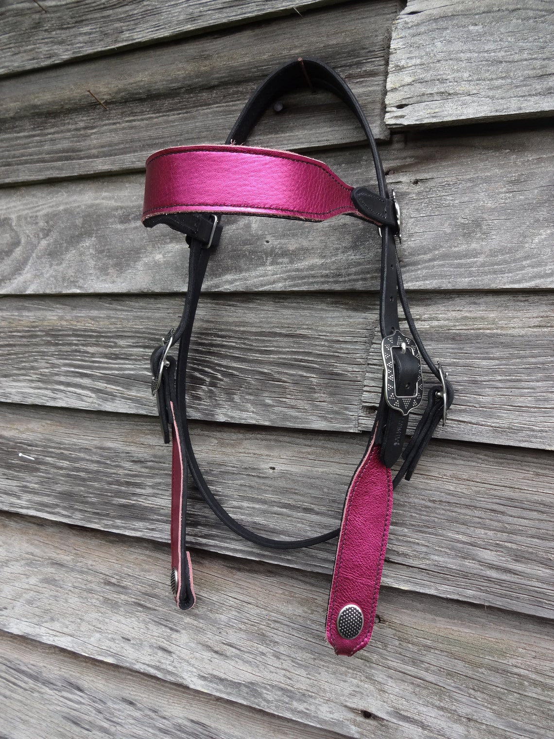 Hot Pink Metallic Leather Headstall West Coast Tack Black - Etsy