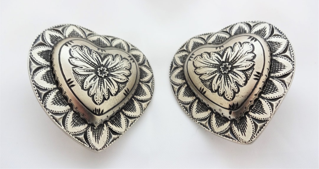 New Pair Jeremiah Watt Heart Antiqued White Bronze Conchos Loop Back ...