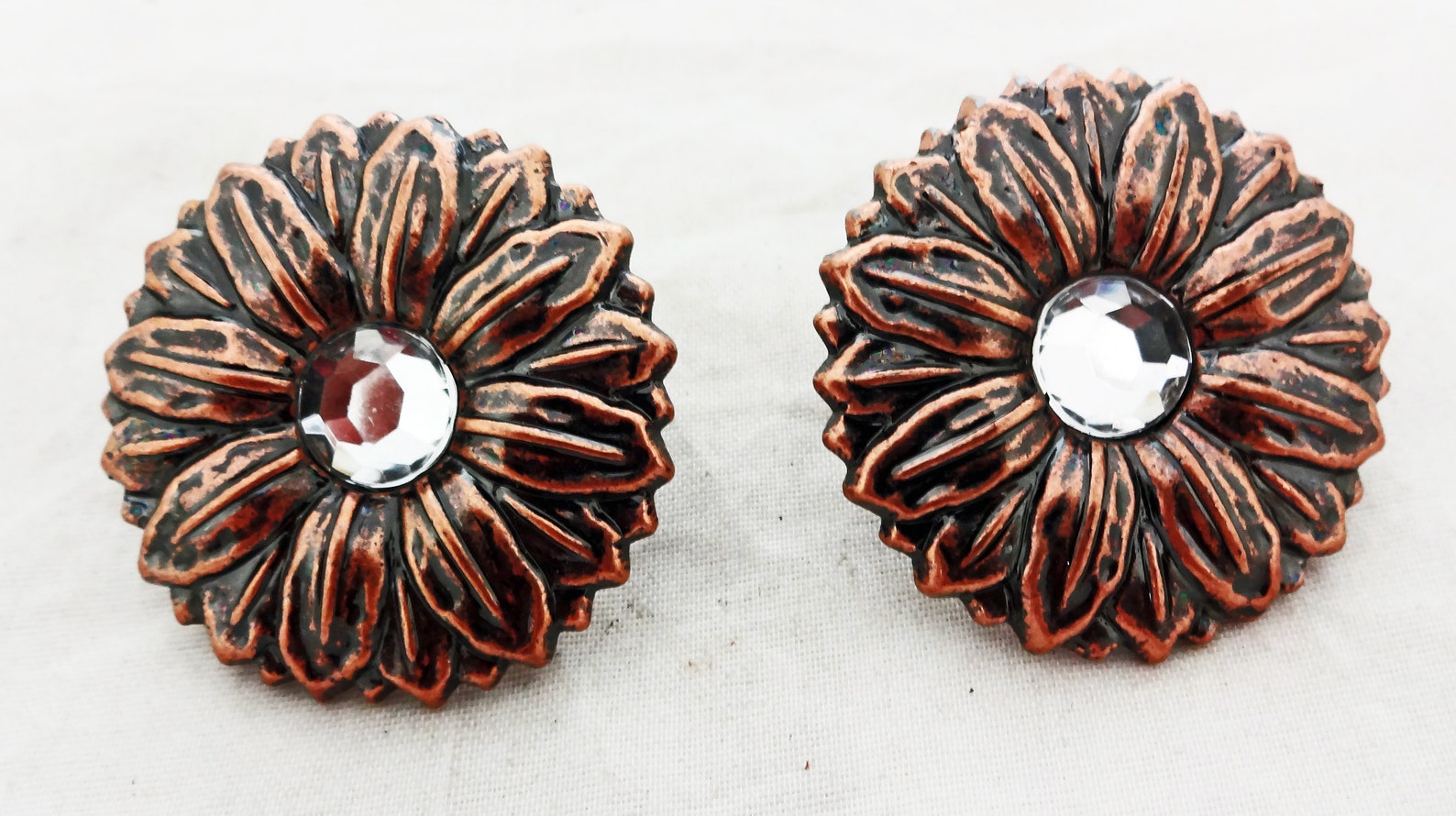 New Pair Antiqued Copper Sunflower Conchos Crystal Rhinestone | Etsy