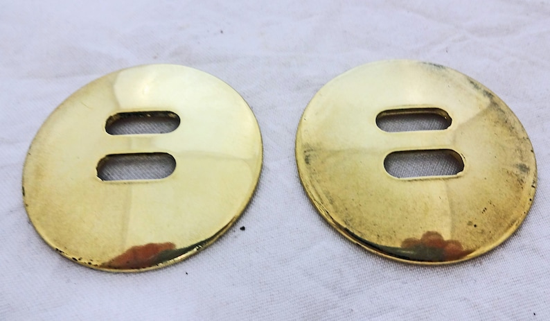 Pair Solid Brass Shiny Smooth Slotted Conchos Western Hardware Horse ...
