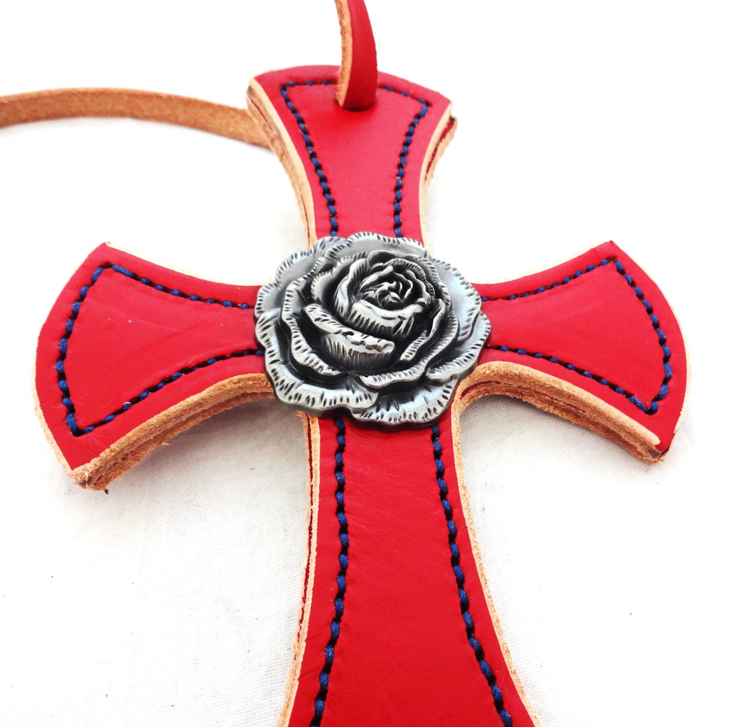 Saddle Cross Red Leather Rose Flower Concho West Coast Tack Western ...