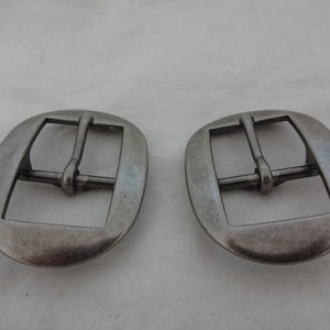 Pair Sleek Cart Oval Buckles Antiqued Nickel Horse Tack Belts Hardware ...