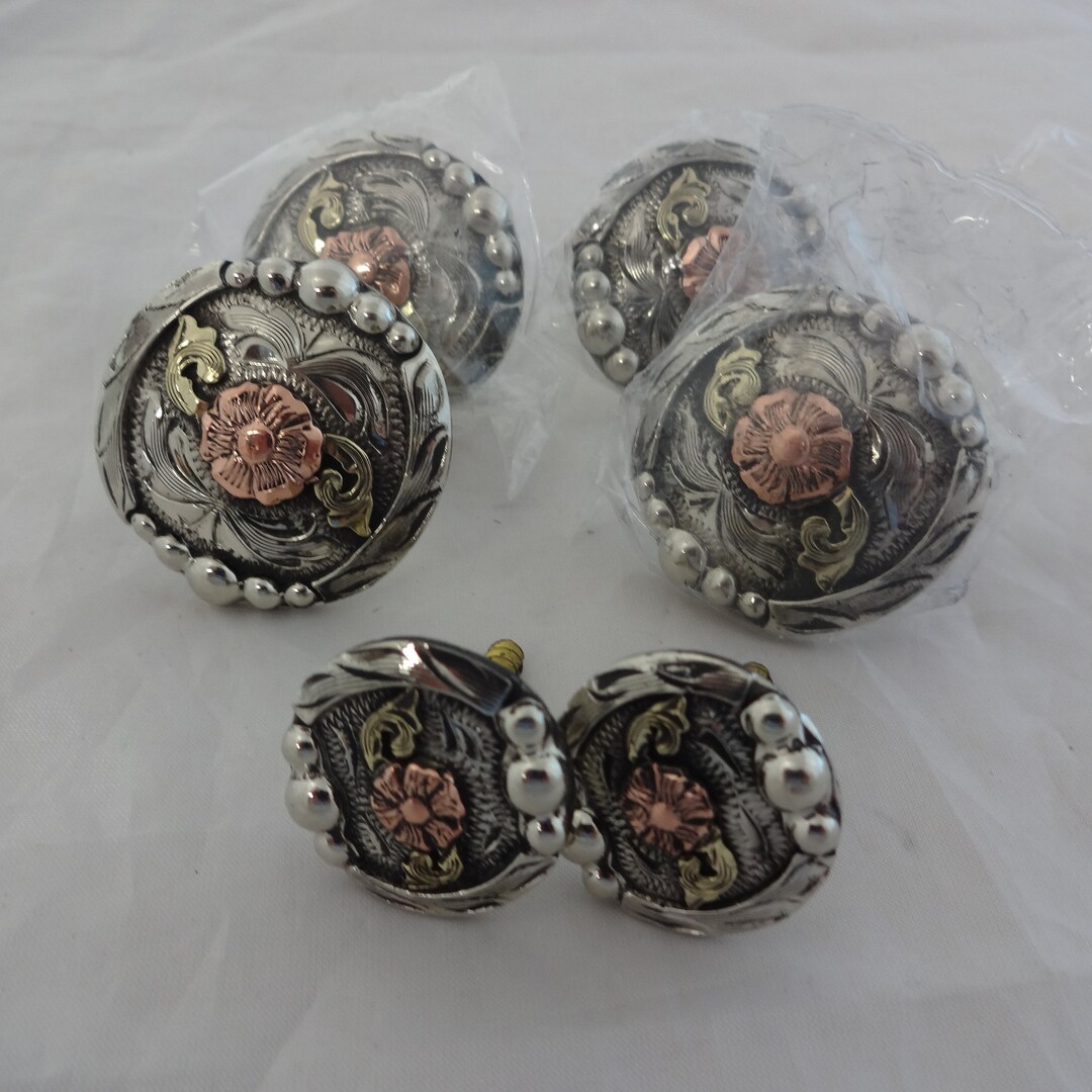 New Set of 6 Conchos California Antique Flower Bubble Silver Plate ...