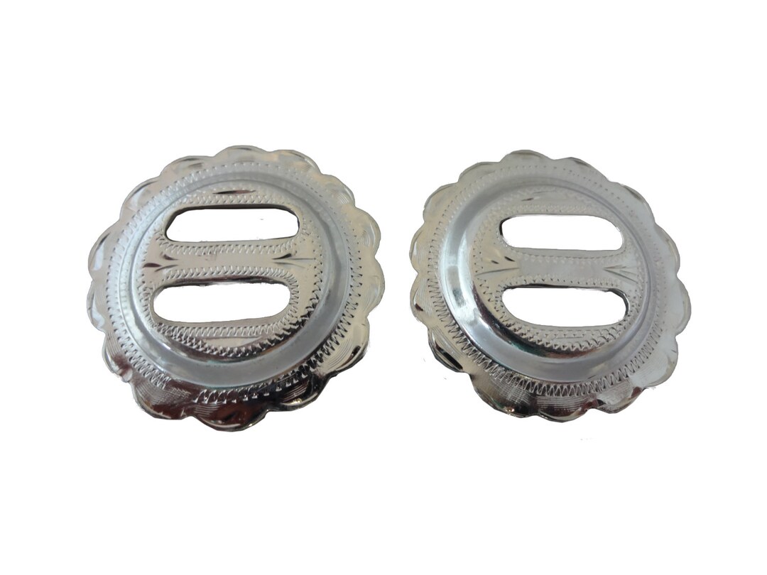 New Pair Hansen Western Gear Flat Top Colorado Slotted Conchos Silver ...