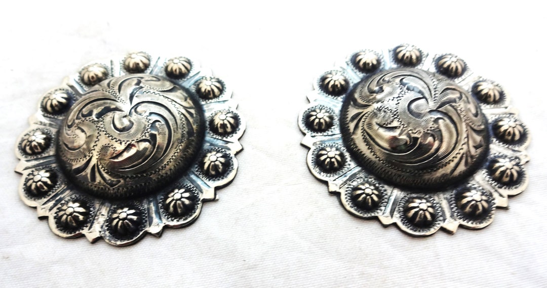 New Pair Hansen Western Gear Bridle Loop Back Conchos Antiqued Yuma ...