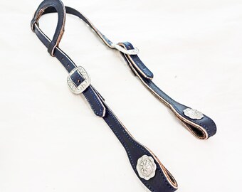Navy Blue Russet 2 Tone Harness Leather Slip One Ear Headstall | Etsy