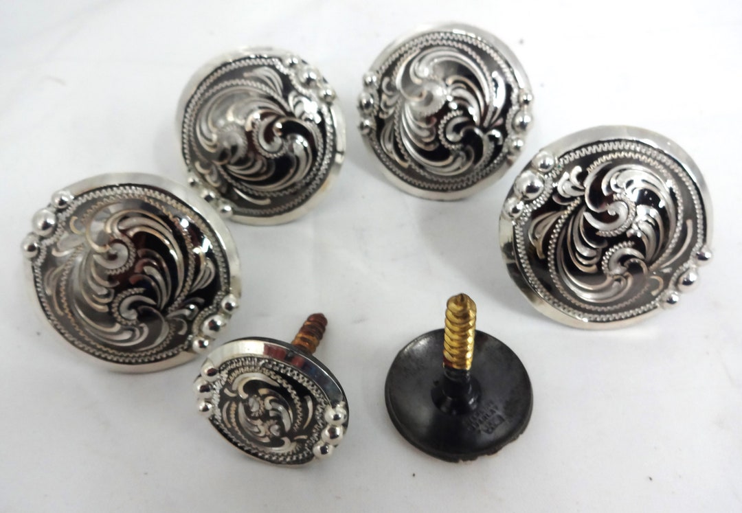 New Set of 6 Conchos Elko Bubble Sterling Silver Overlay Hansen Western ...