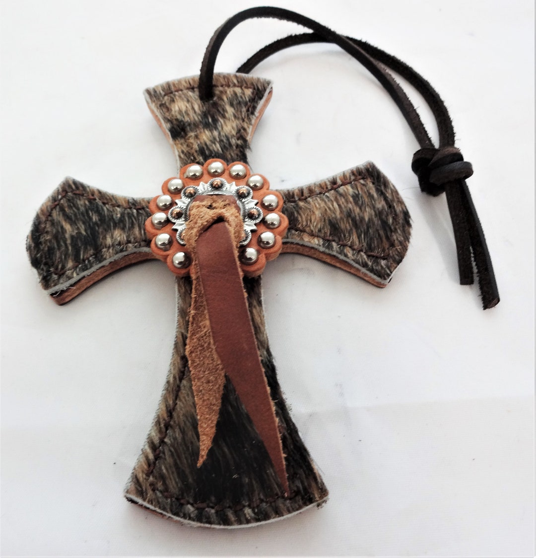 Saddle Cross Leather Hair on Cowhide Brown Brindle Spotted Leather ...
