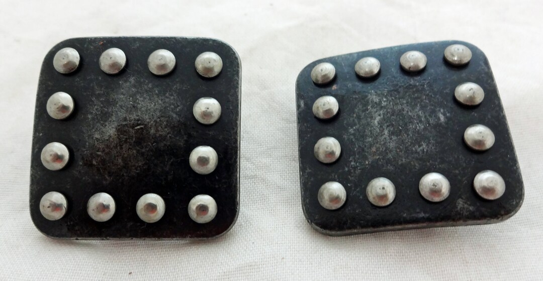 Pair Square Spotted Conchos Buffed Black Steel Western Horse Tack ...