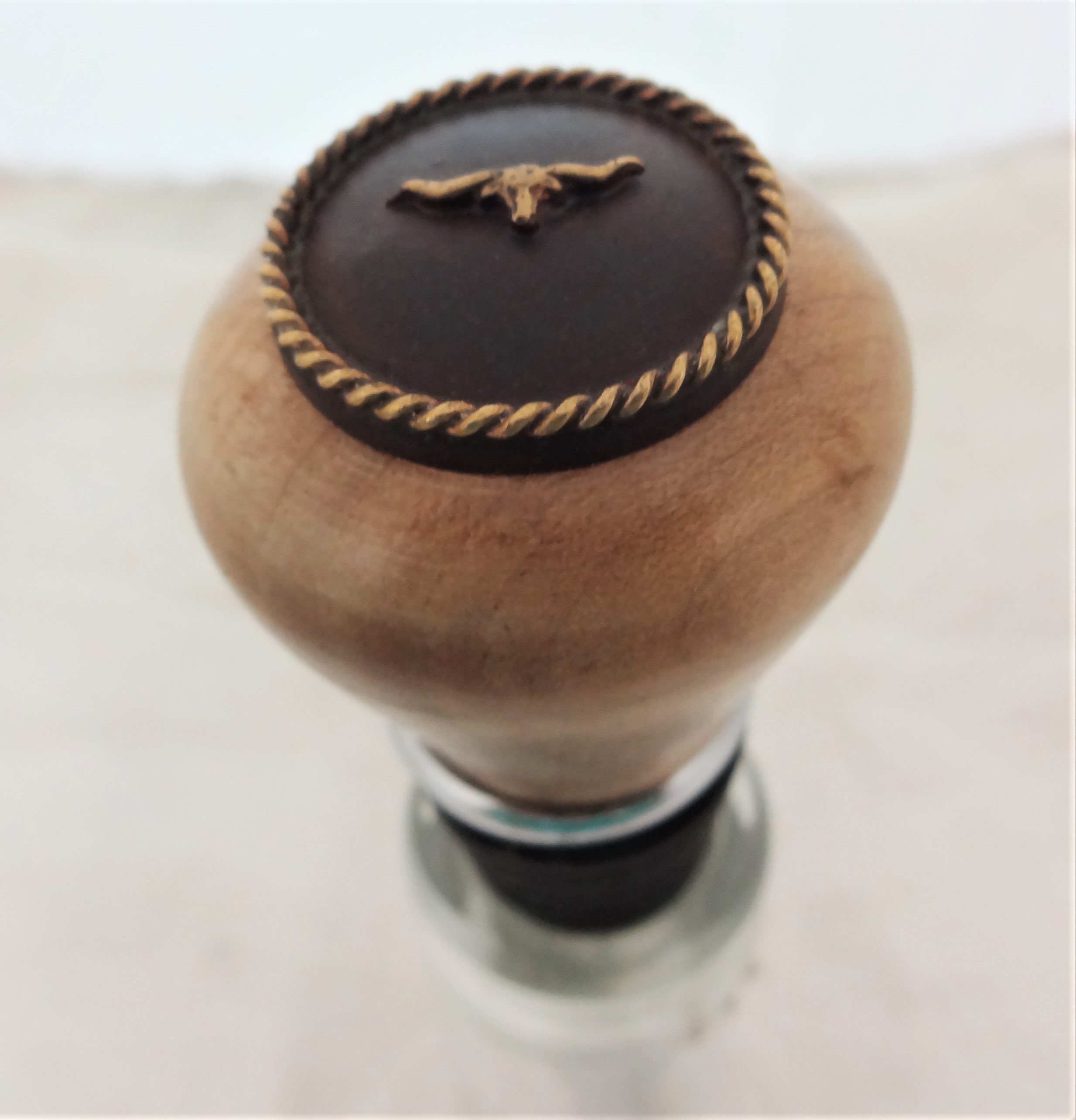 Western Wood Concho Wine Stopper Maple Brown Iron Brass Longhorn Steer ...