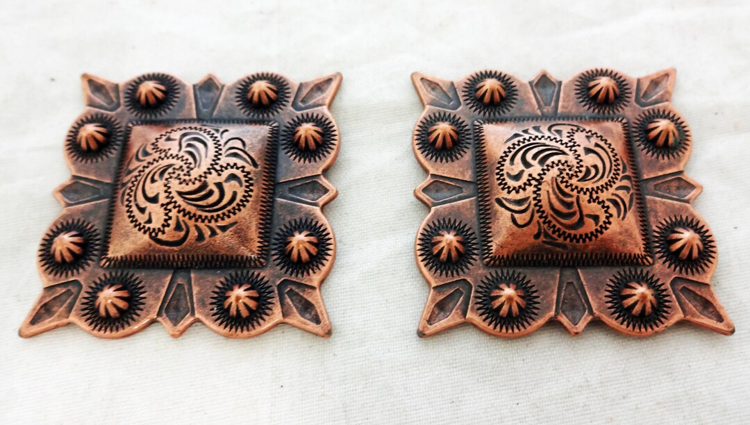 New Pair Antiqued Copper Square Berry Conchos Western Screw Back Chaps ...