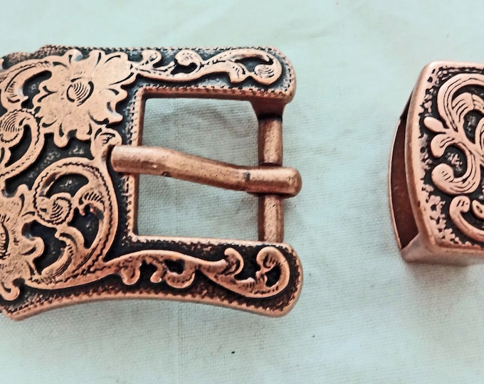 Antiqued Copper Engraved 2 Piece Belt Buckle Keeper Raised - Etsy