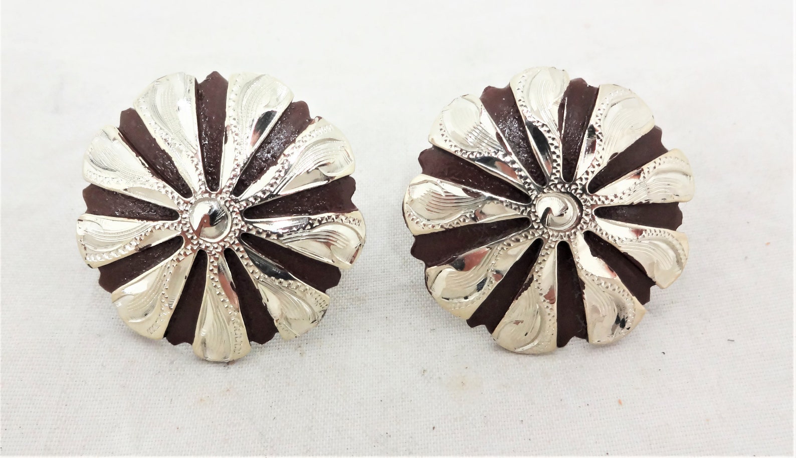 Pair Brown Iron Loop Back Conchos Hansen Western Gear Circus Silver ...