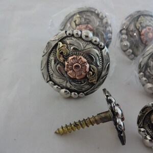 New Set of 6 Conchos California Antique Flower Bubble Silver Plate ...