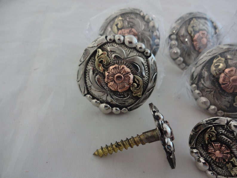 New Set of 6 Conchos California Antique Flower Bubble Silver Plate ...