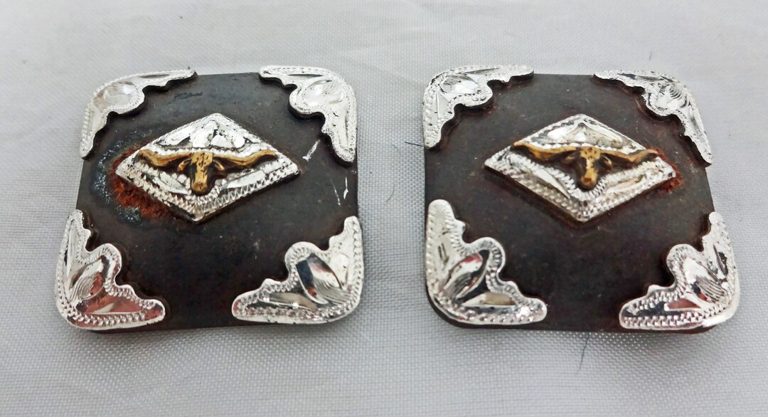Square Longhorn San Martin Pair Conchos Screw Back Hansen Western Gear ...