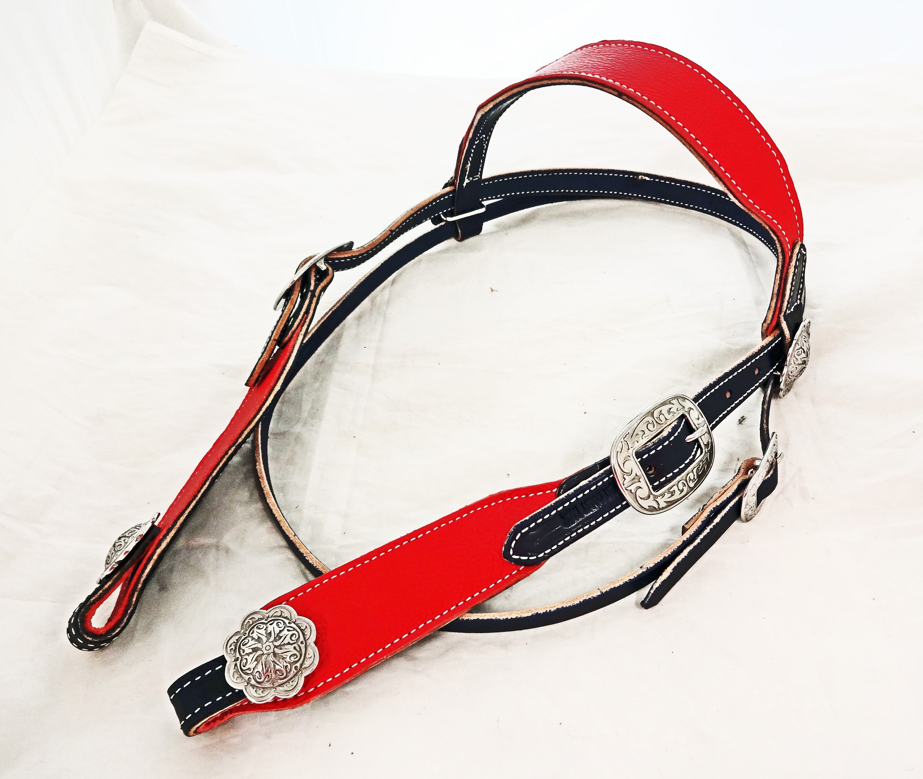 Red White Blue Navy Harness Leather Headstall West Coast Tack | Etsy
