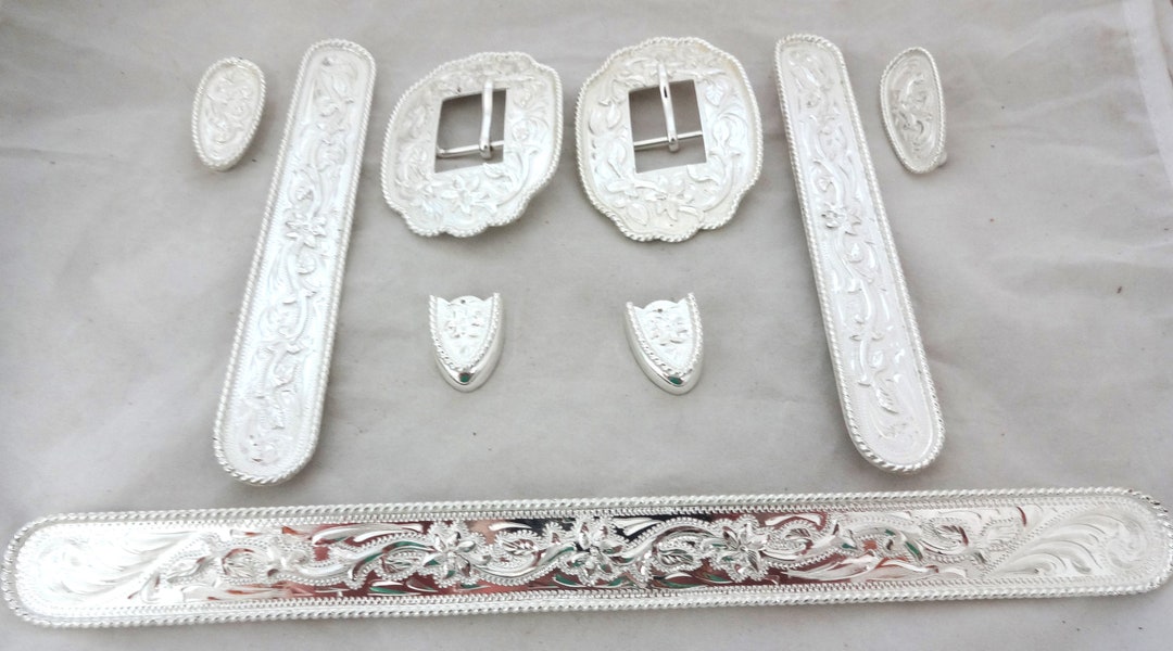 Columbia 9 Piece Silver Plate Rope Edge Western Horse Show Halter Set ...