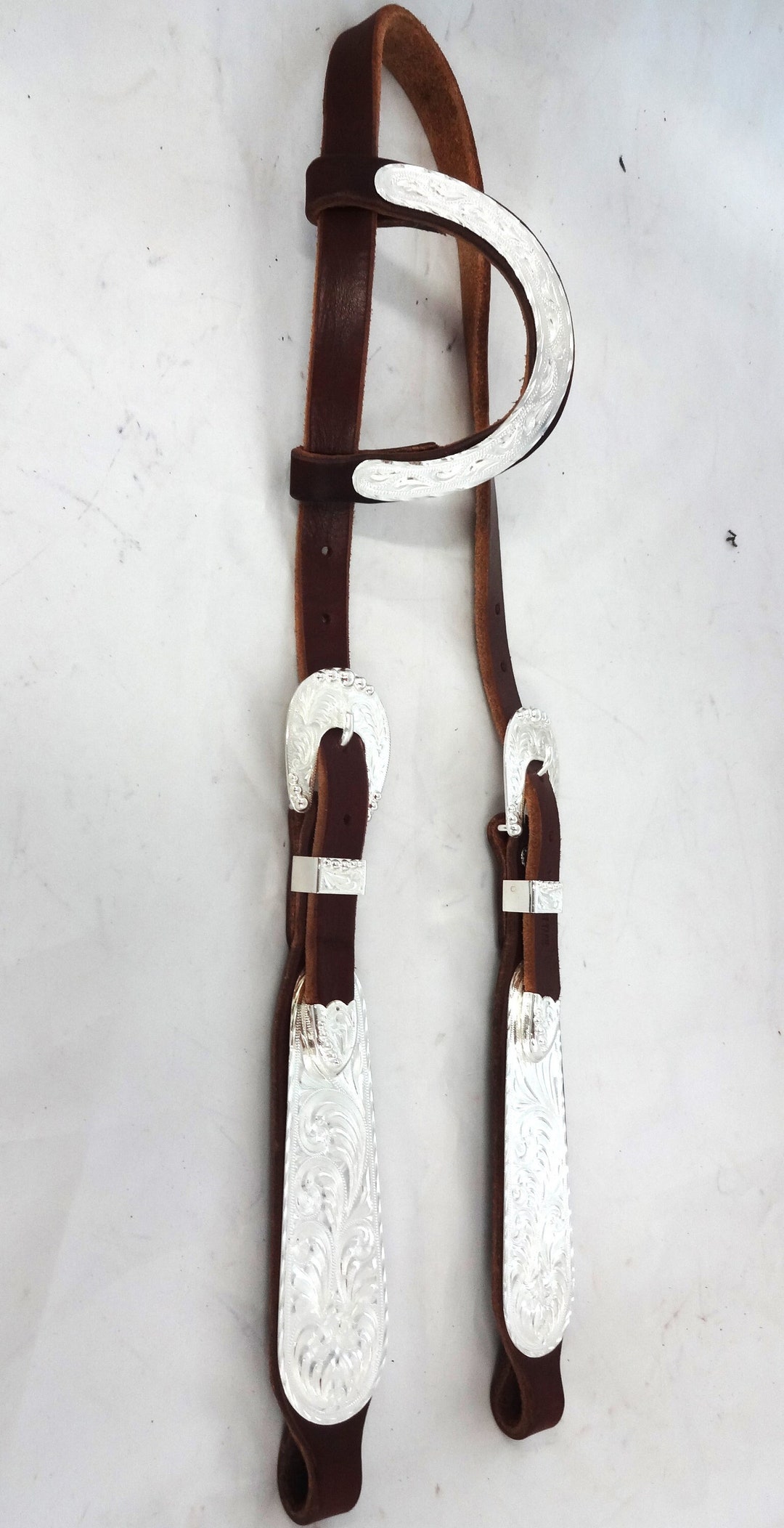 One Ear Fancy Silver Show Headstall Wide Buckles Rich Brown Leather ...