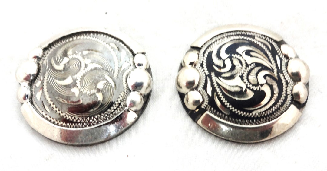 Pair Elko Bubble Hansen Western Gear Screw Back Conchos Sterling Silver ...