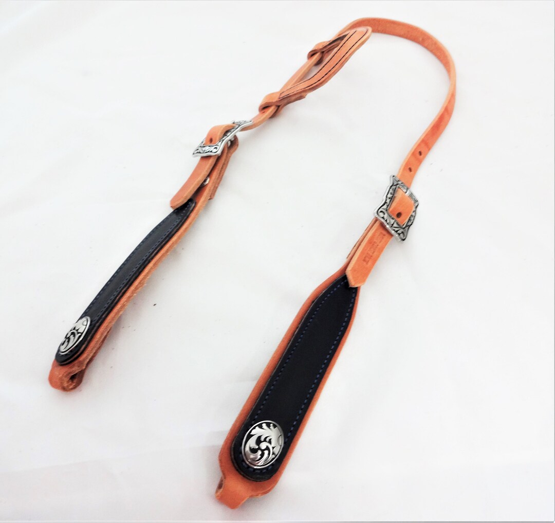 Navy Blue Russet 2 Tone Harness Leather Slip One Ear Headstall Jeremiah ...