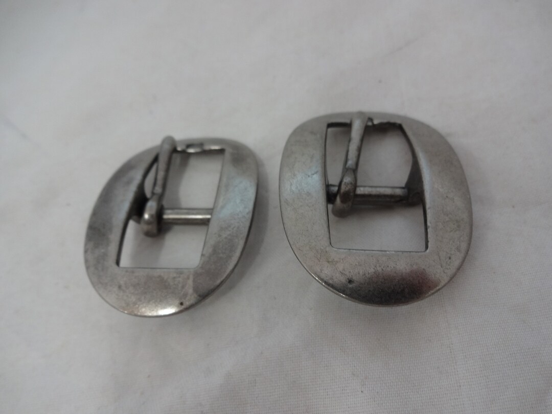 Pair Sleek Cart Oval Buckles Antiqued Nickel Horse Tack Belts Hardware ...