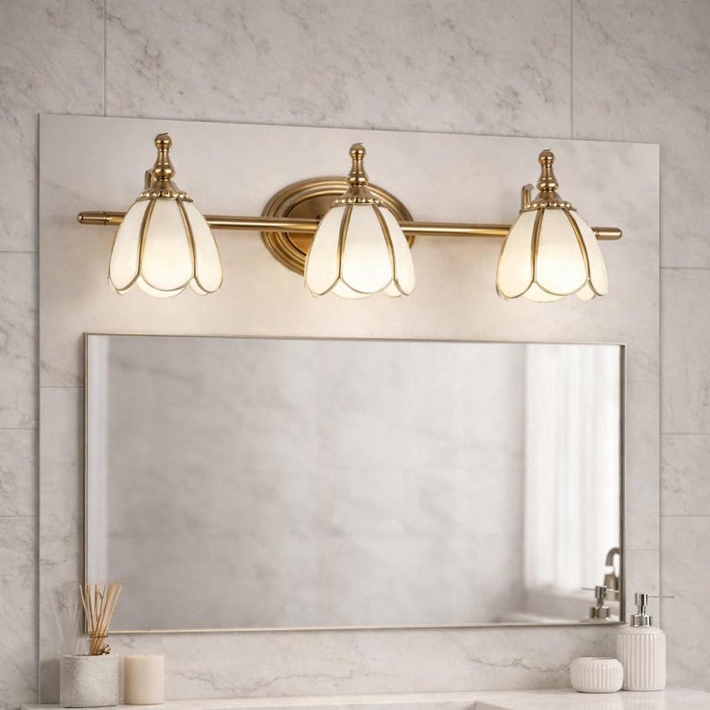 Vintage Style LED Vanity Mirror Light With Glass Shade, Wrought Iron ...