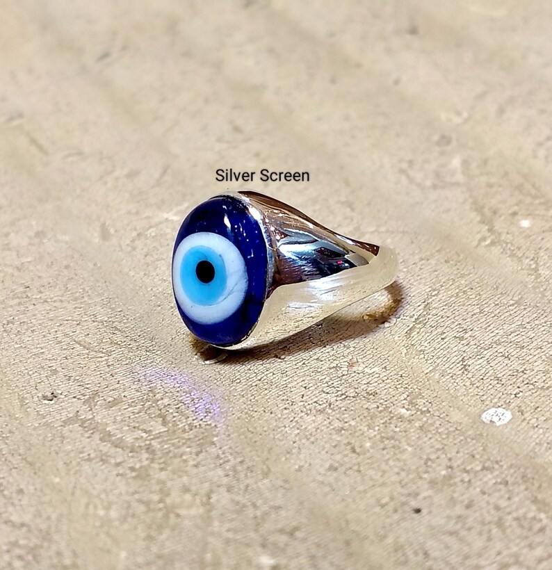 Sterling Silver Evil Eye Signet Ring, Turkish Nazar Protection Jewelry ...