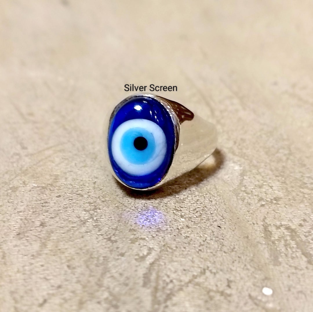 Sterling Silver Evil Eye Signet Ring, Turkish Nazar Protection Jewelry ...