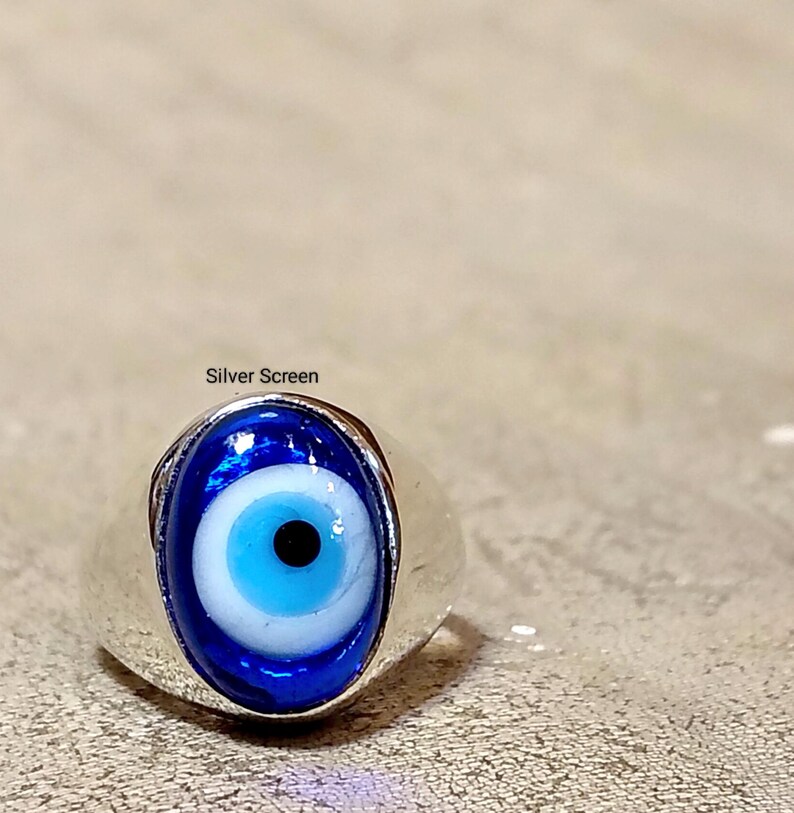Sterling Silver Evil Eye Signet Ring, Turkish Nazar Protection Jewelry ...