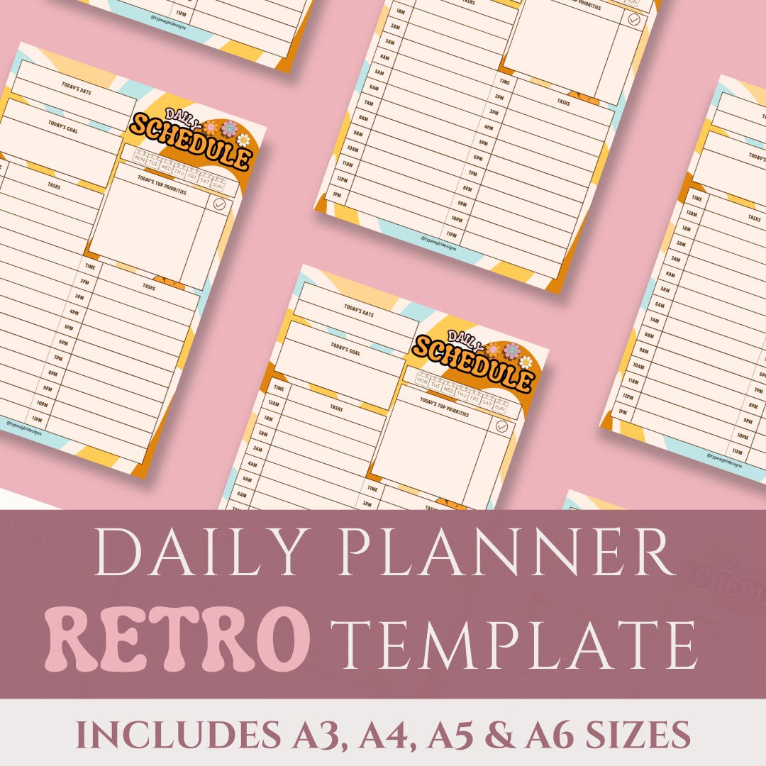 Daily Planner Printable Retro 2026 Template | Digital To-do List | 24 ...