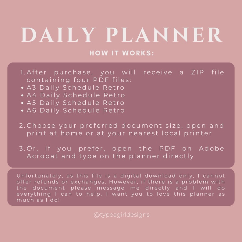 Daily Planner Printable Retro 2026 Template | Digital To-do List | 24 ...