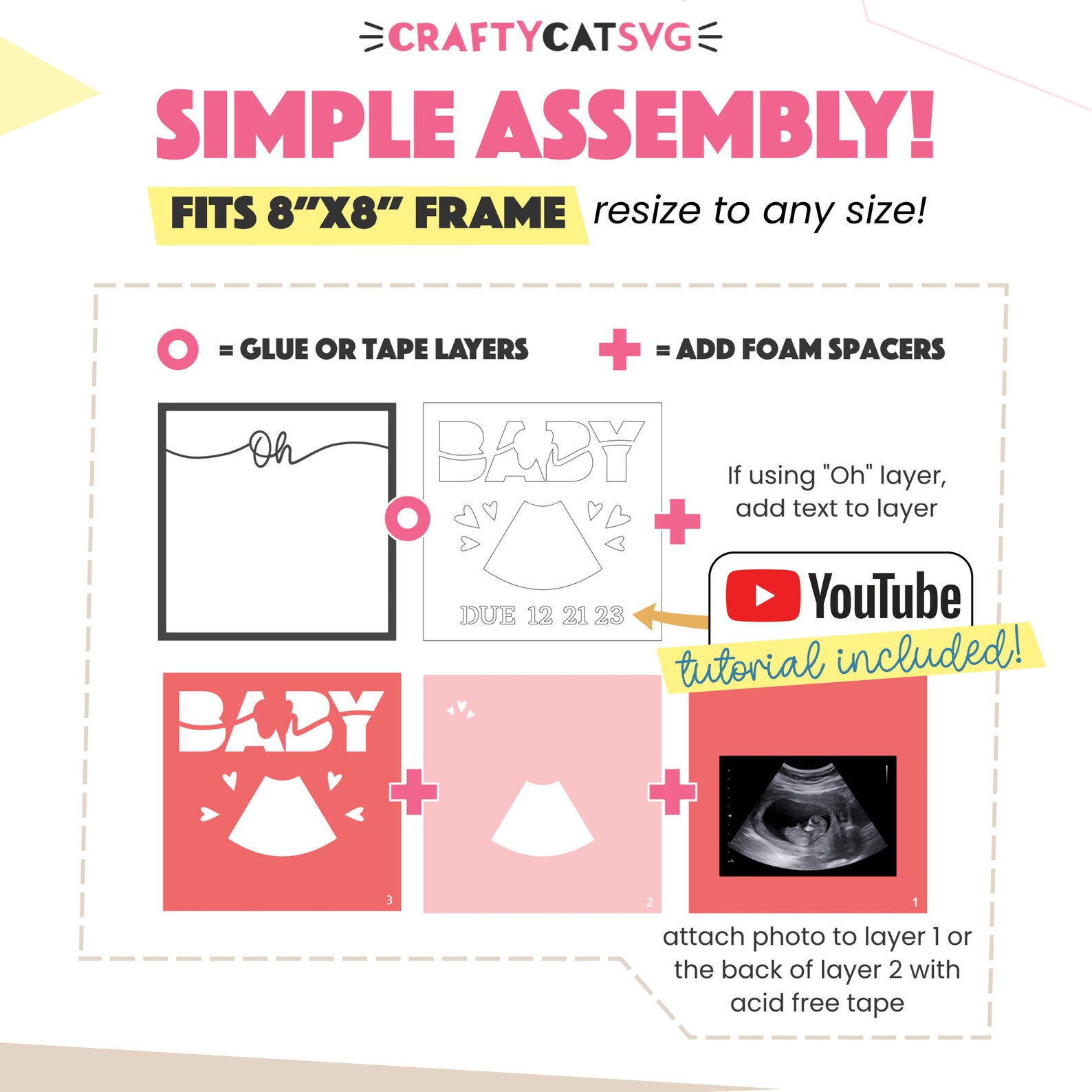 Baby Ultrasound Shadow Box SVG: Pregnancy Announcement Decor (digital ...