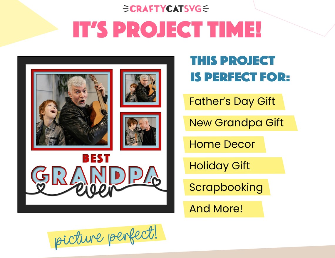 3D Best Grandpa Ever Shadow Box Svg With Photos, Father's Day Shadow ...