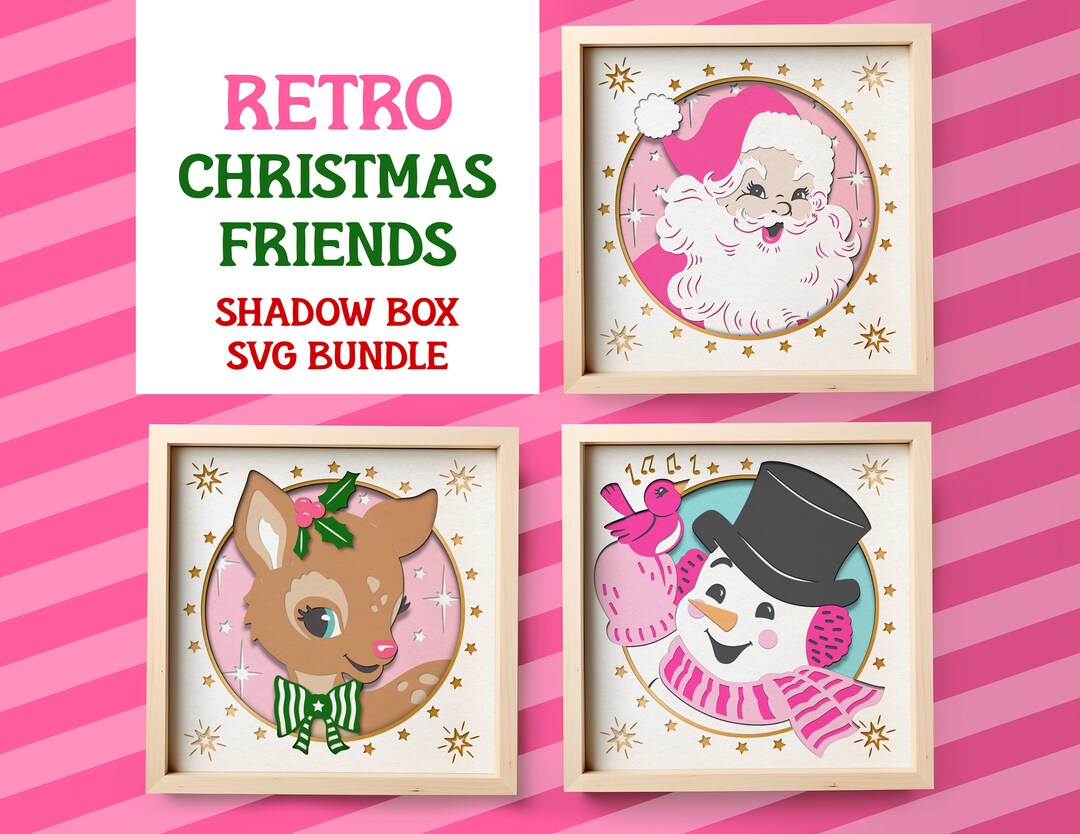 Retro Christmas Shadow Box SVG Bundle for Cricut Projects, Pink ...