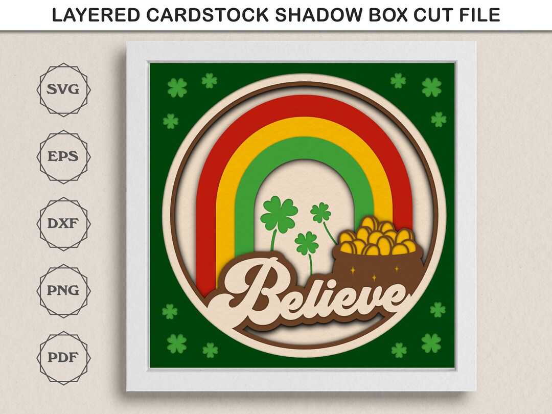 3D St. Patrick’s Day Shadow Box, Rainbow & Gold Shadow Box SVG, Spring ...