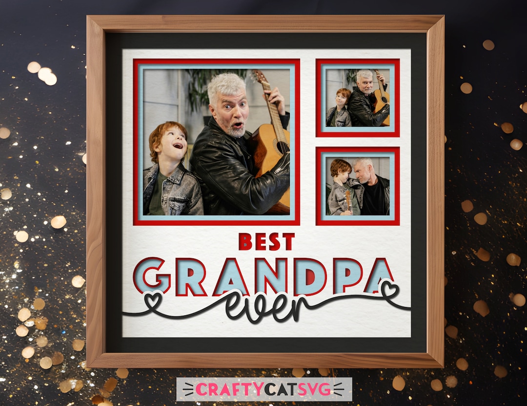 3D Best Grandpa Ever Shadow Box Svg With Photos, Father's Day Shadow ...