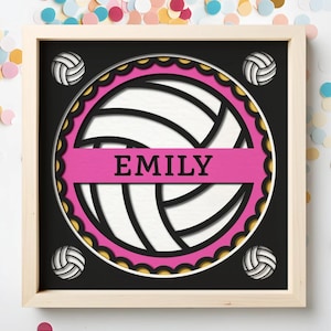 Volleyball Shadow Box SVG: Custom Name Sign, Sports Decor (digital ...